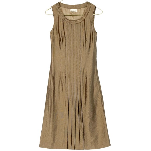 St. Emile | Dresses | St Emile Gold Brown Silk Pleated Midi Sheath ...